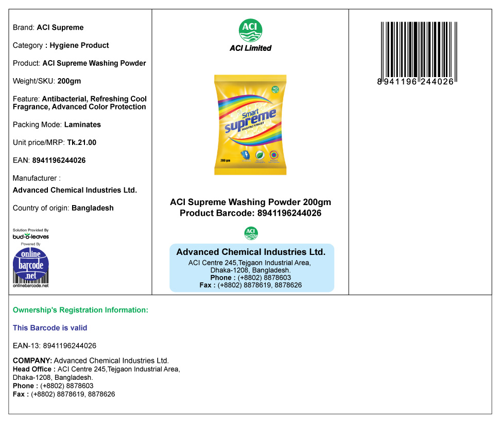 8941196244026 ACI Supreme Washing Powder 200gm