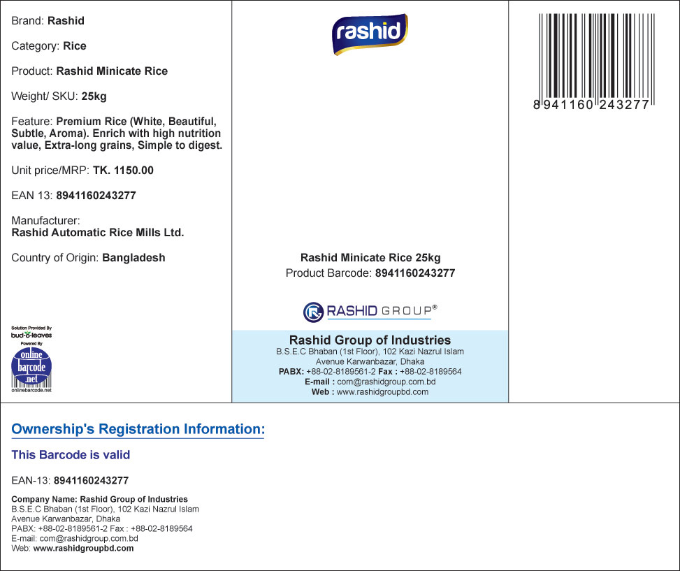 8941160243277 Rashid Minicate Rice 25kg
