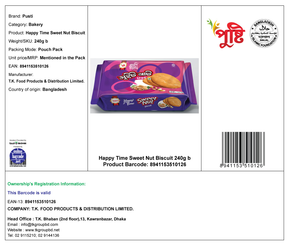 8941153510126 Happy Time Sweet Nut Biscuit 240gm