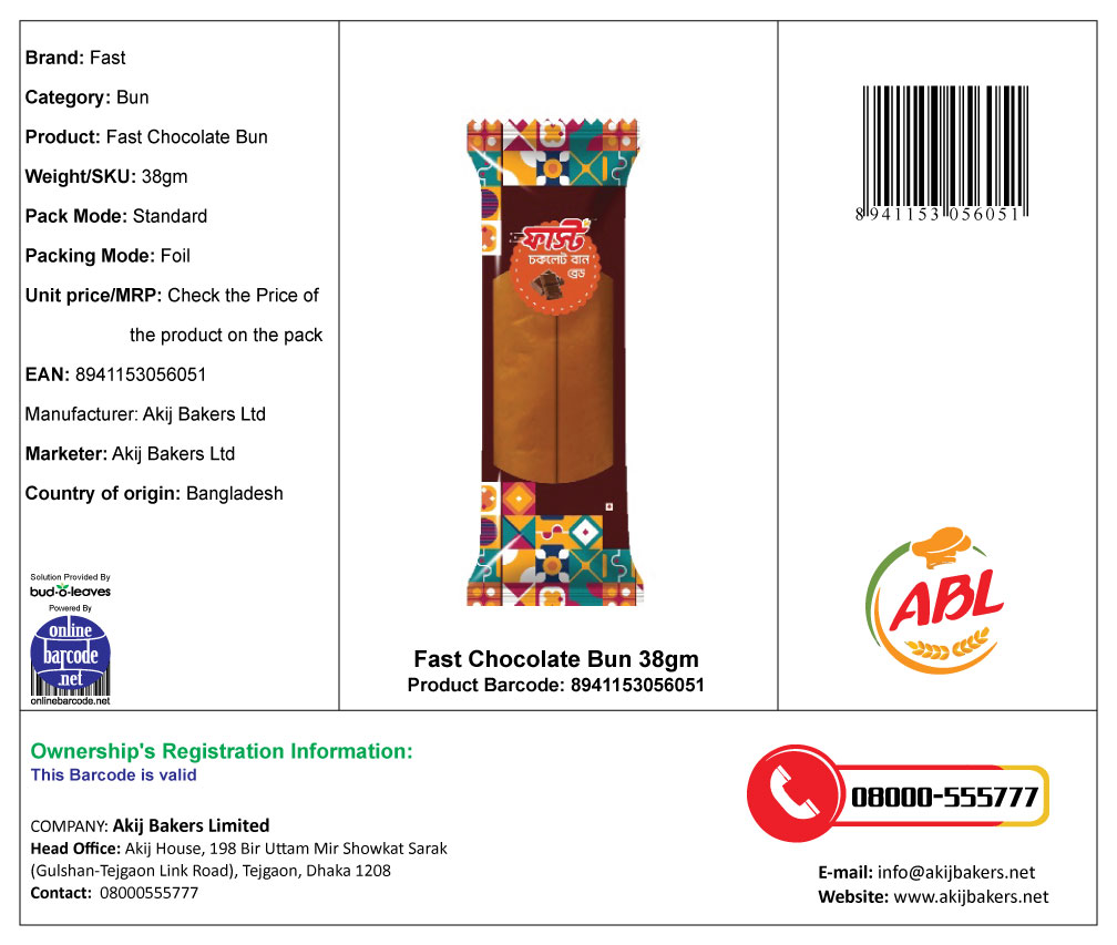 8941153056051 Fast Chocolate Bun 38gm