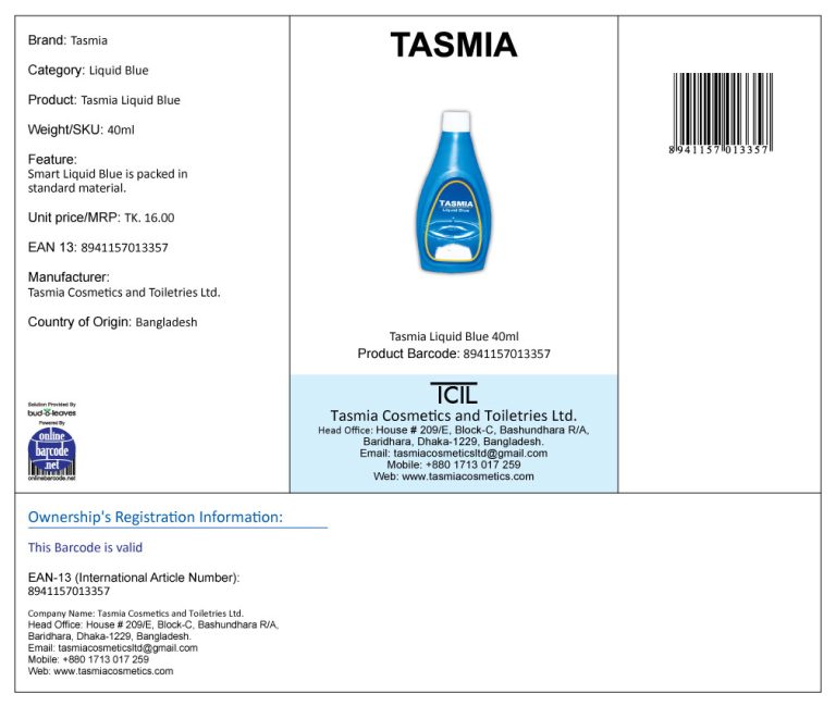8941157013357 Tasmia Liquid Blue 40ml