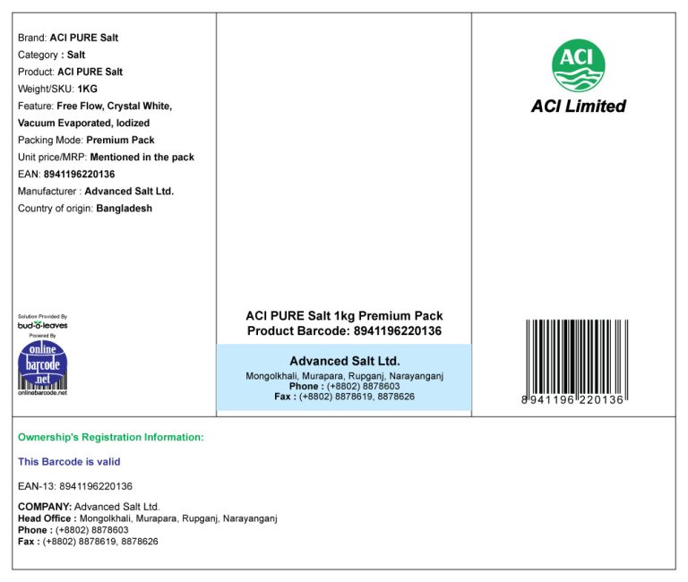 8941196220136 ACI PURE Salt 1kg premium pack